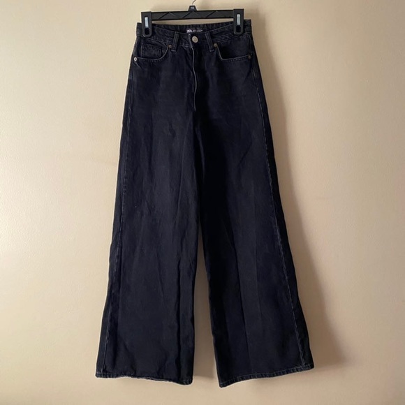 Zara | Jeans | Zara Black Wide Leg Denim Jeans | Poshmark
